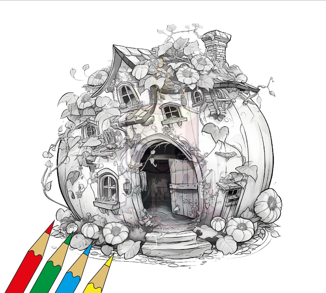 25 Cozy Pumpkin Cottage Fairy Houses Coloring Book Fantasy - Etsy