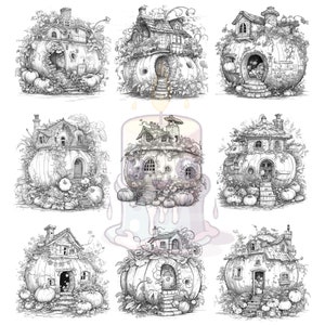 25 Cozy Pumpkin Cottage Fairy Houses Coloring Book Fantasy - Etsy