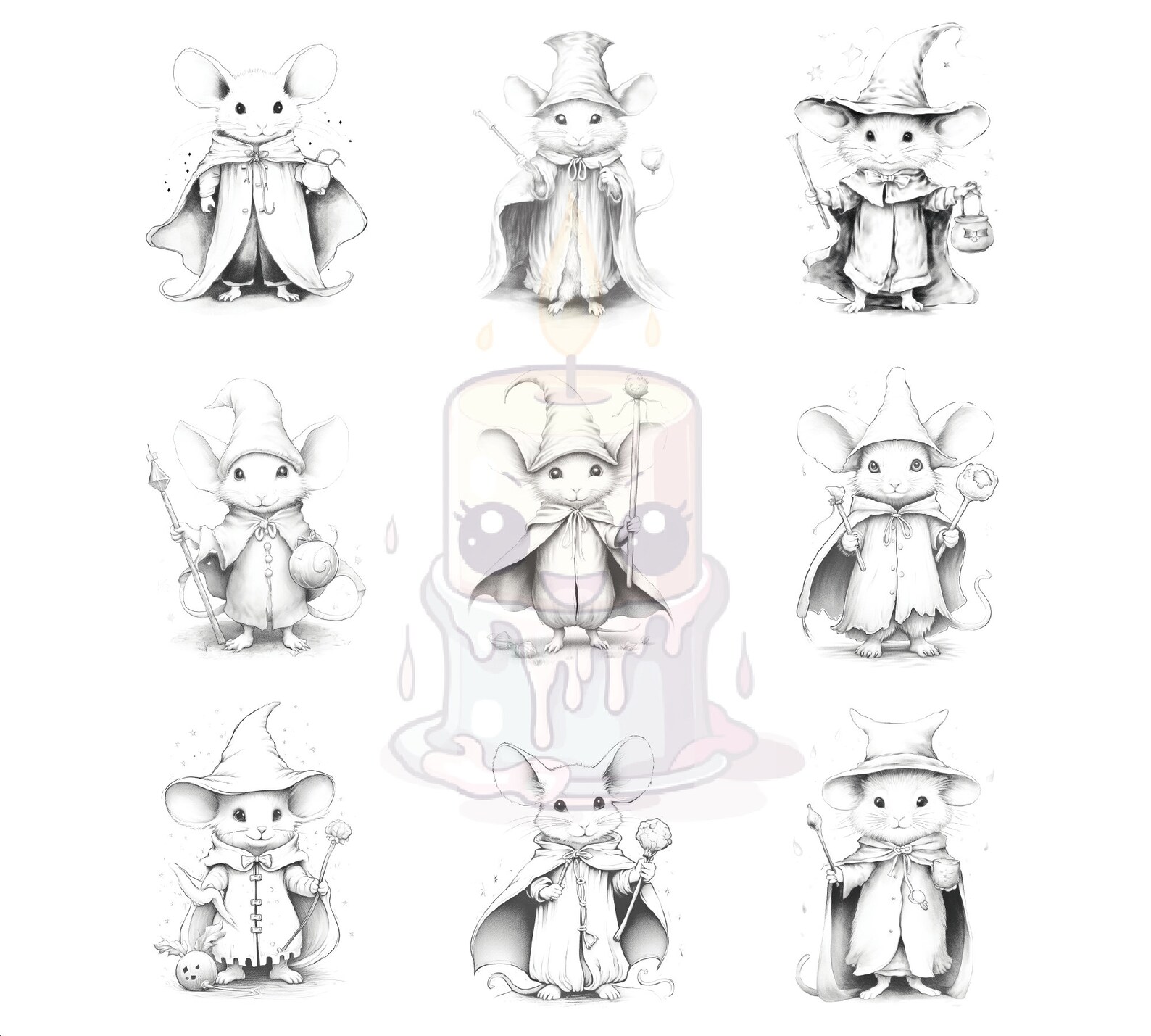 25 Wizard Medieval Mouse Coloring Book, Coloring Page Animal, Cute ...