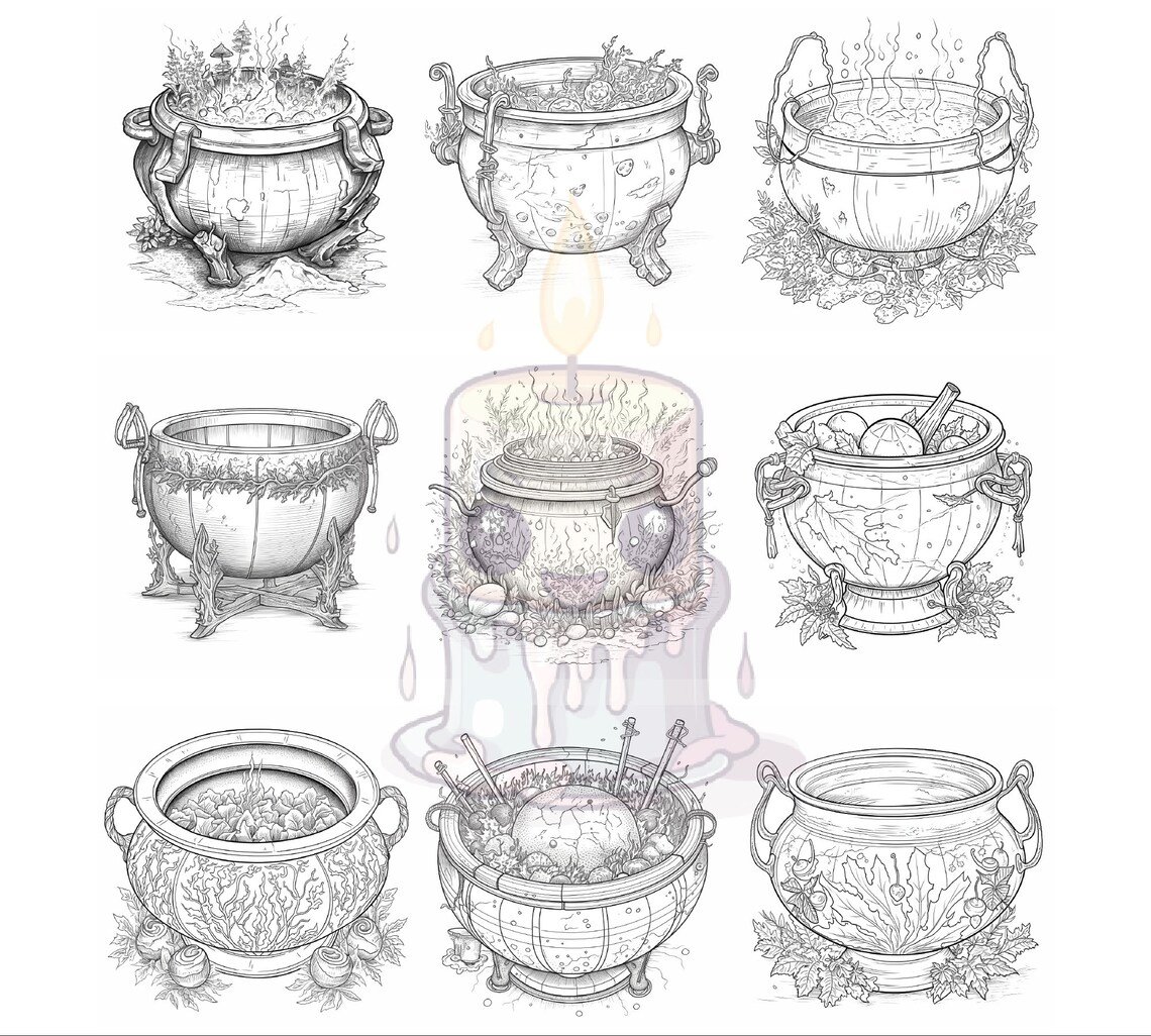 25 Witch Cauldron Coloring Page for Adults, Instant Download, Halloween ...