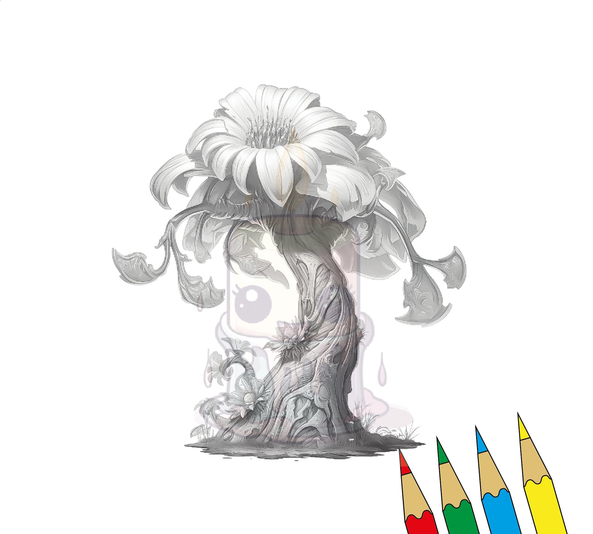 25 Giant Floral Tree for Coloring Pages, Fantasy Decor, Fairy Coloring ...