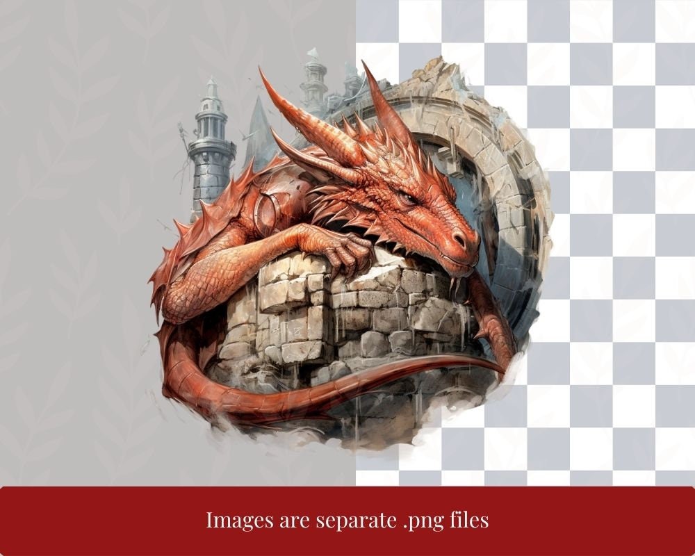 20 Watercolor Red Dragon Clip Art Fantasy Clipart Watercolor - Etsy