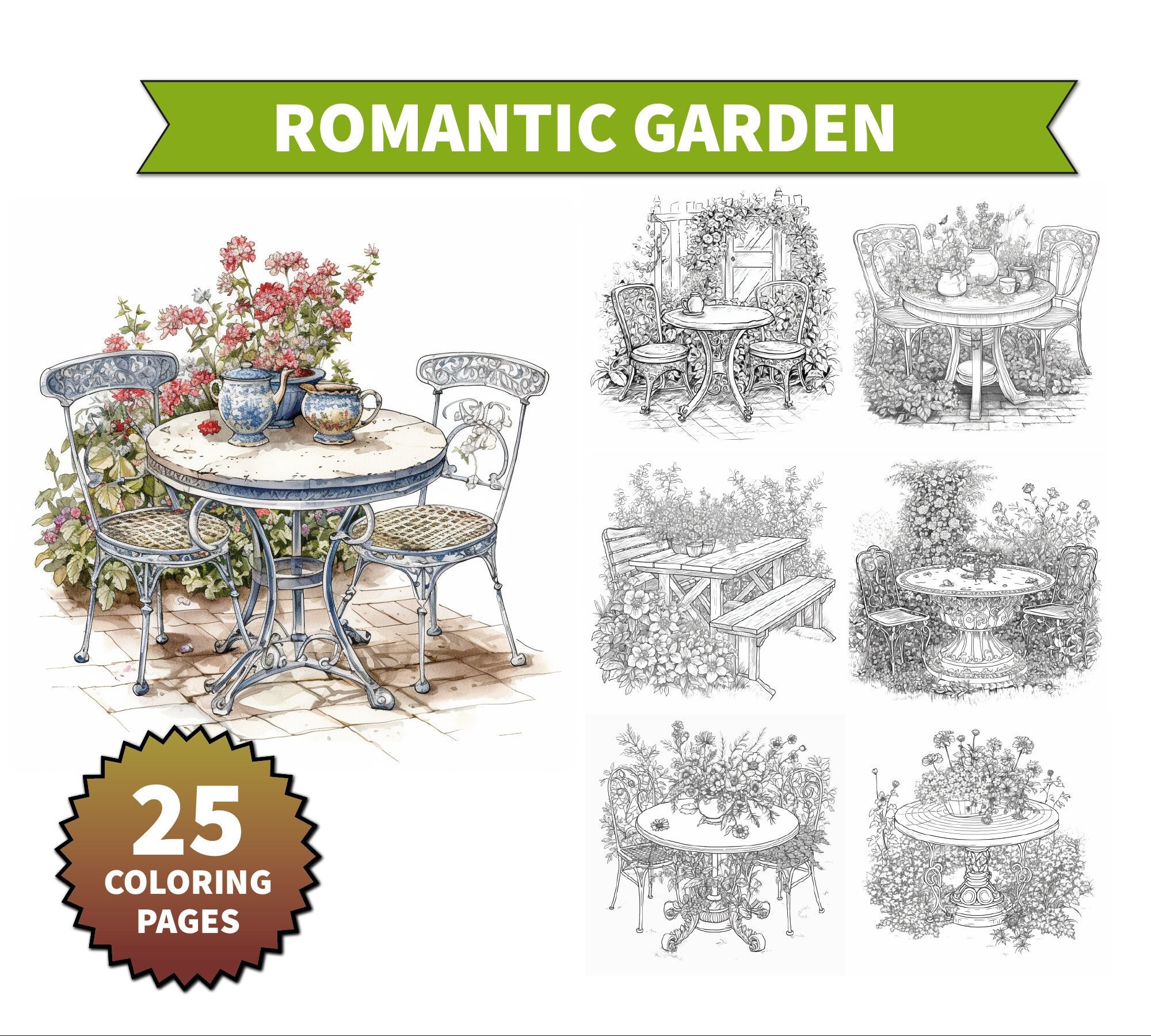 25 Romantic Garden Table for Coloring Pages, Fantasy Decor, Fairytale ...