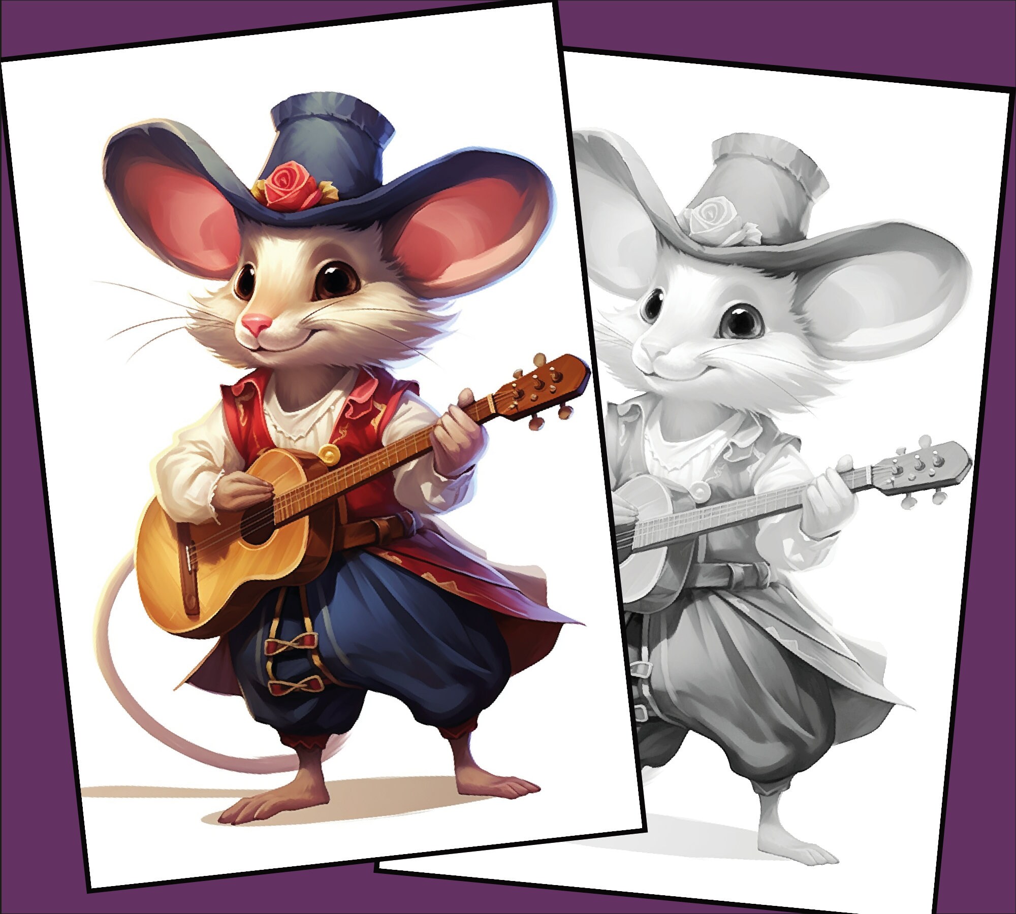Single Coloring Page Mouse Medieval Bard Coloring Book Mouse - Etsy