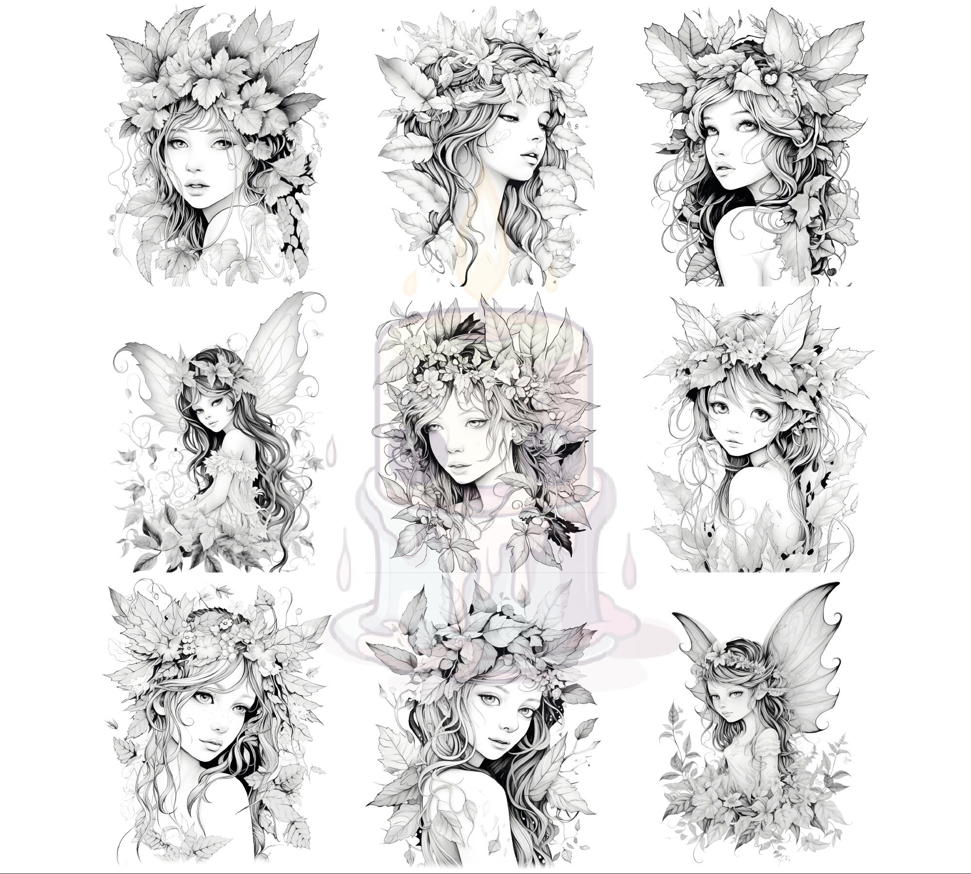 25 Fairies and Ivy, Fantasy Coloring Book, Elf Coloring Book, Druid ...