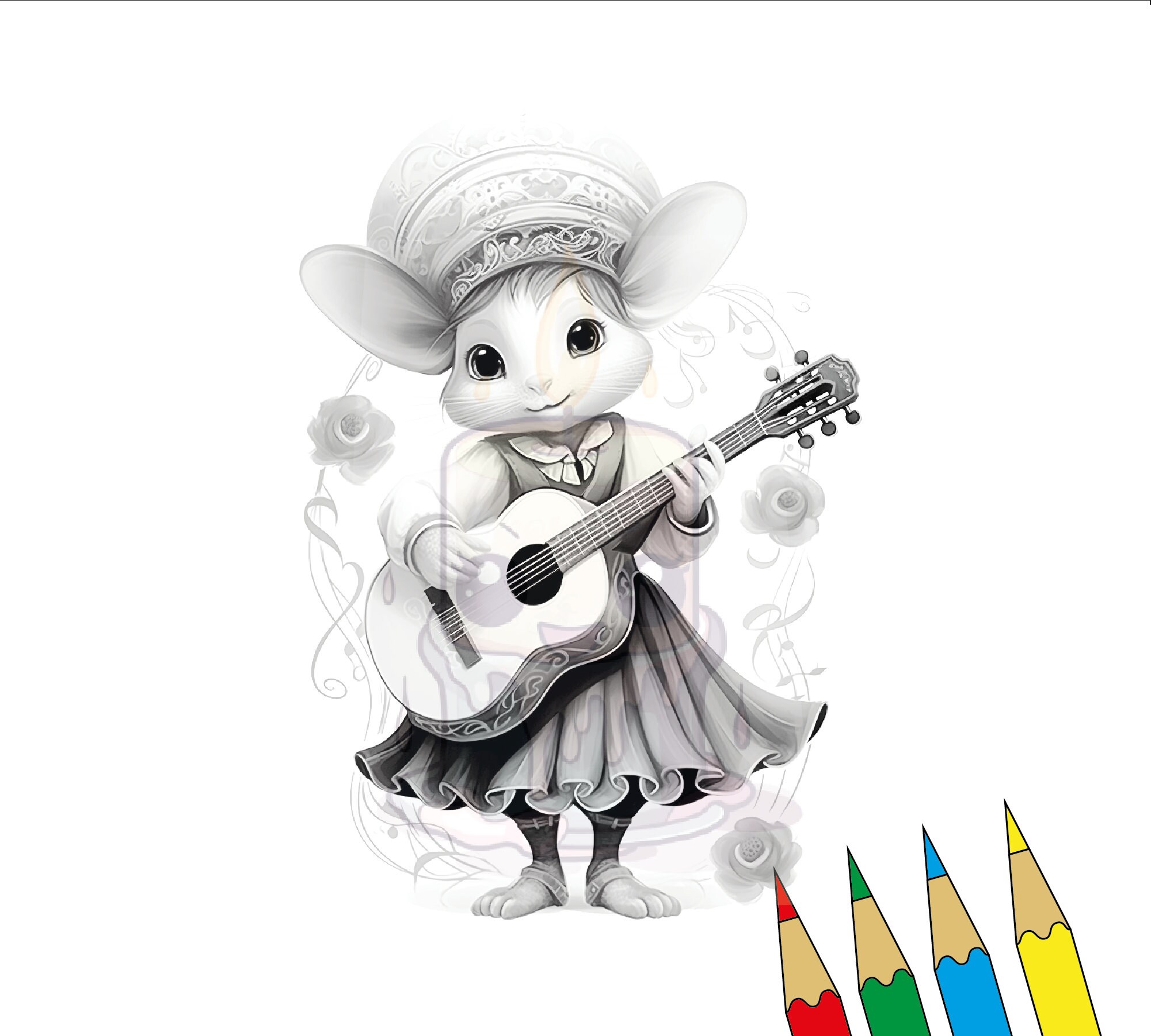 Single Coloring Page Mouse Medieval Bard Coloring Book Mouse - Etsy
