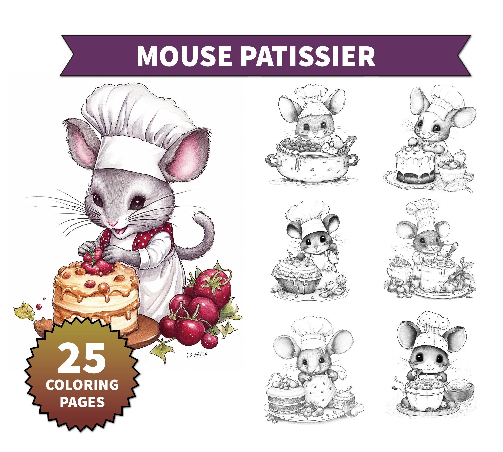 25 Mouse Pastry Chef, Coloring Book Mouse, Coloring Page Animal, Cute ...
