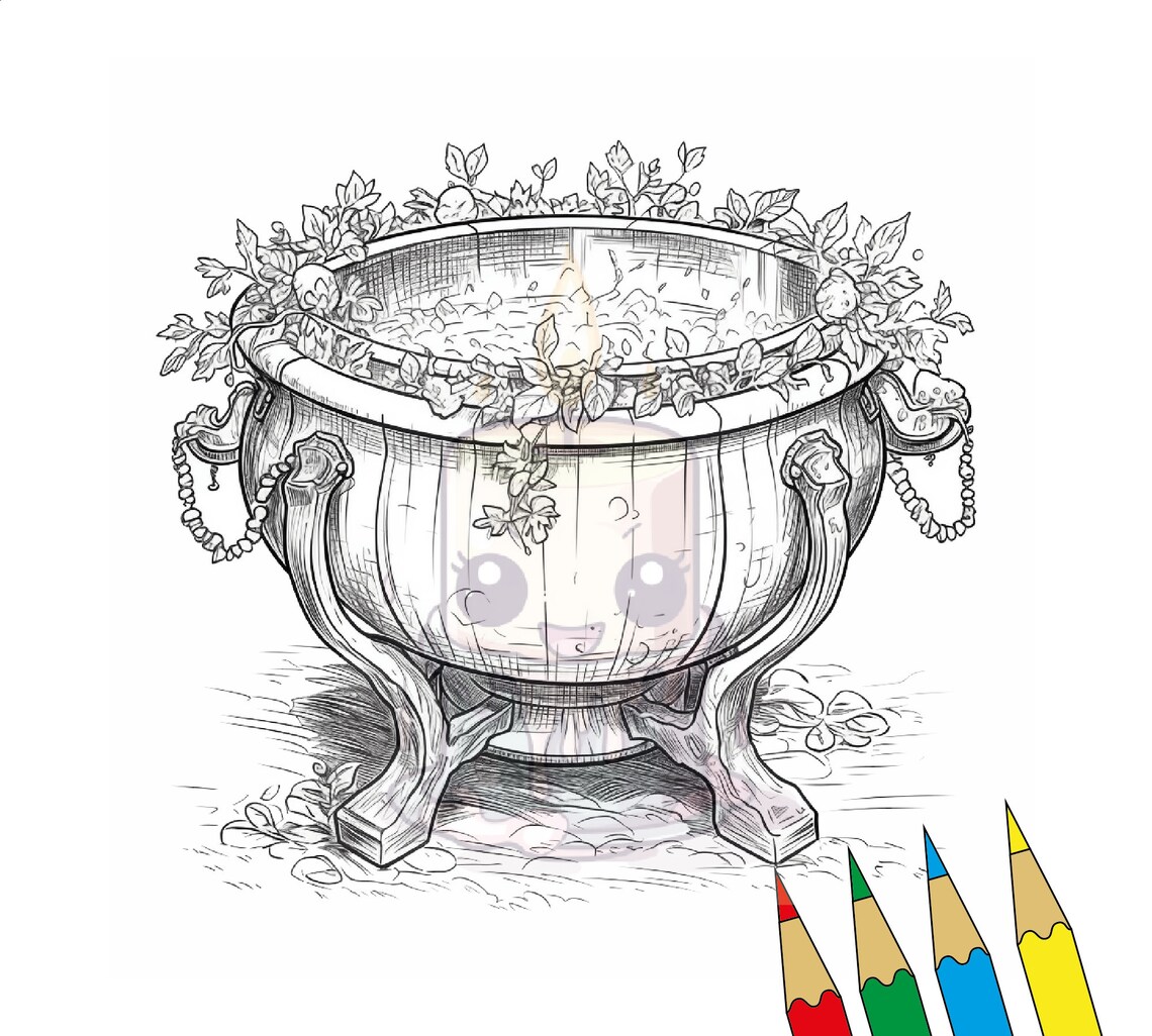 25 Witch Cauldron Coloring Page for Adults, Instant Download, Halloween ...