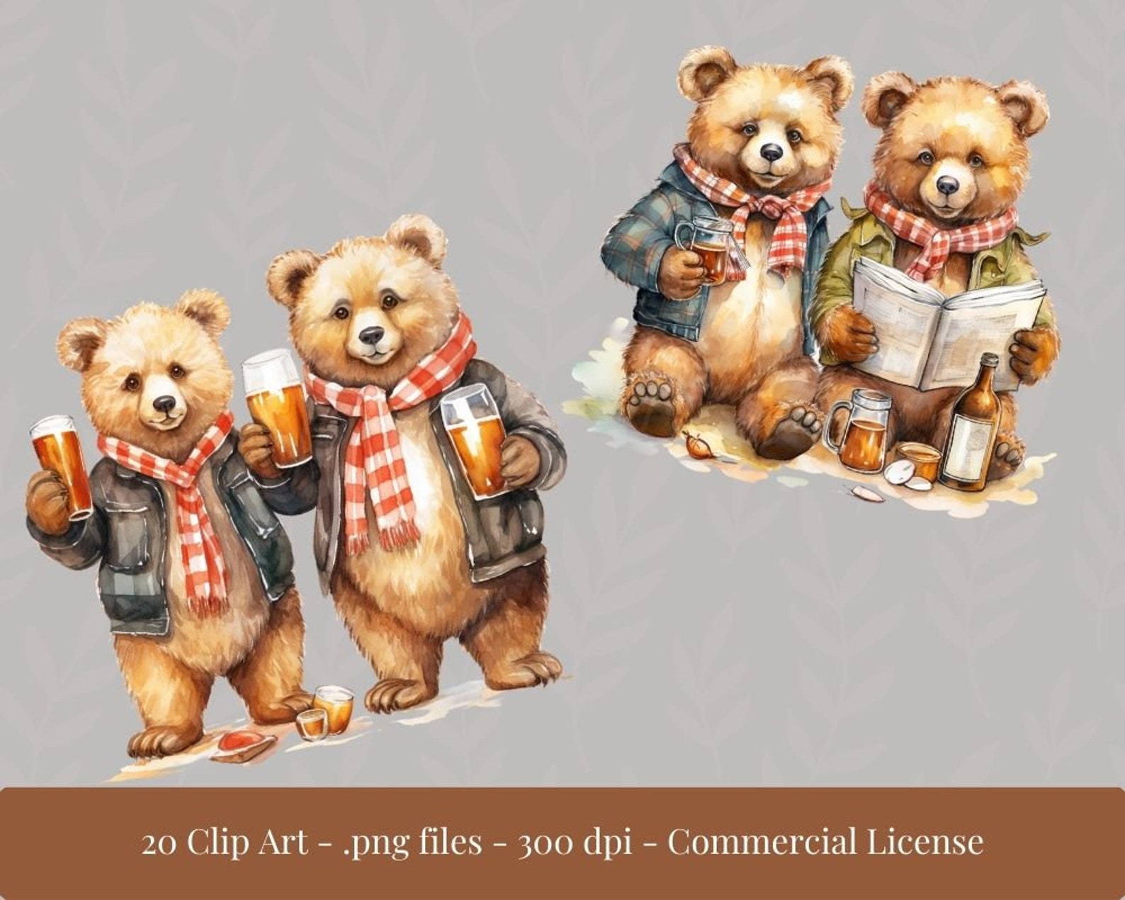 20 Bears Watercolor Clipart, Cute Teddy Bears Clipart, Best Friends ...