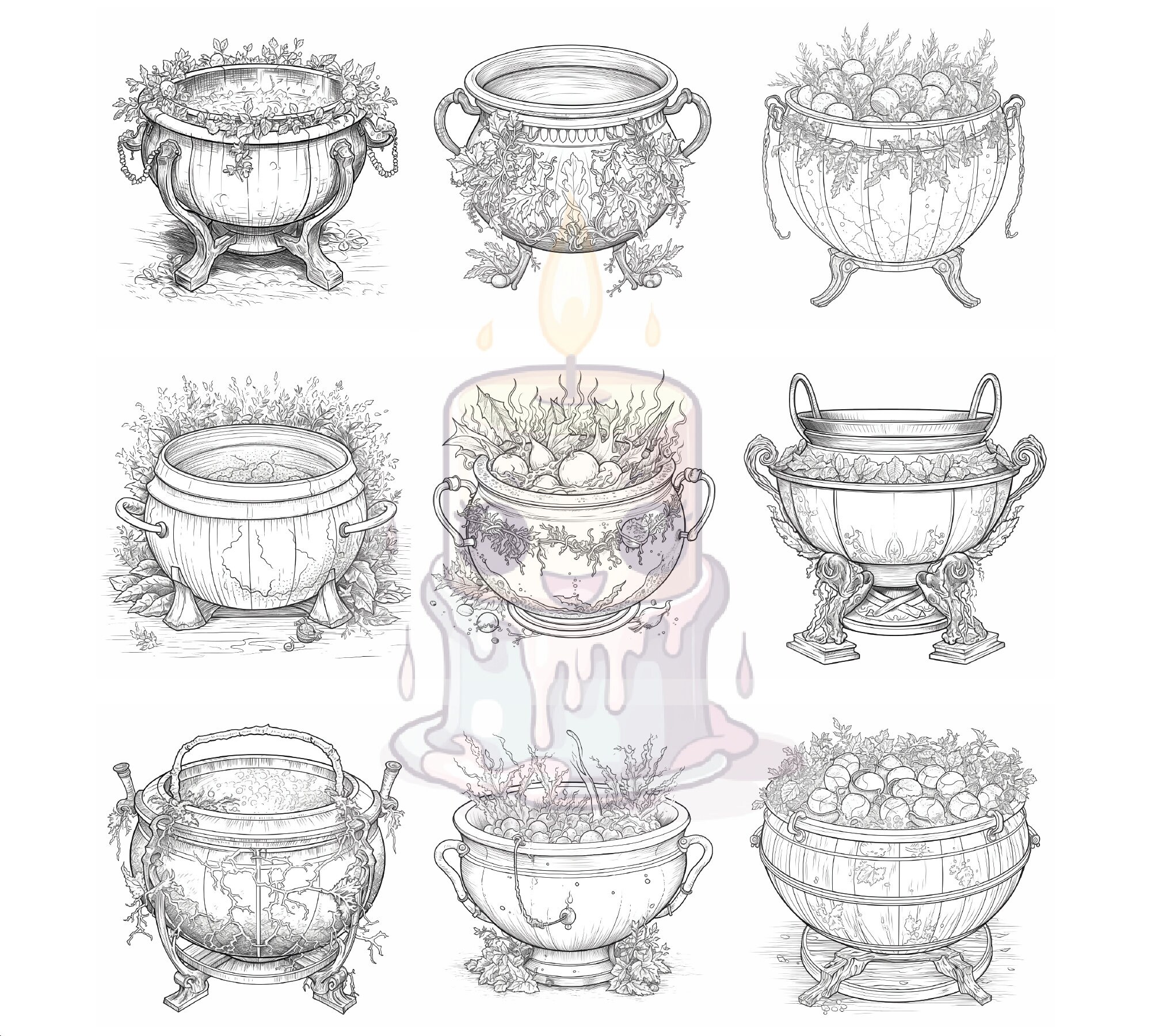 25 Witch Cauldron Coloring Page for Adults, Instant Download, Halloween ...