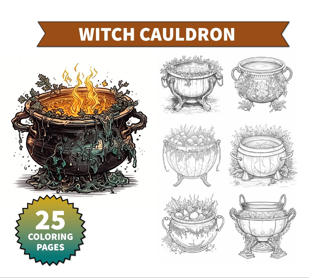 25 Witch Cauldron Coloring Page for Adults, Instant Download, Halloween ...