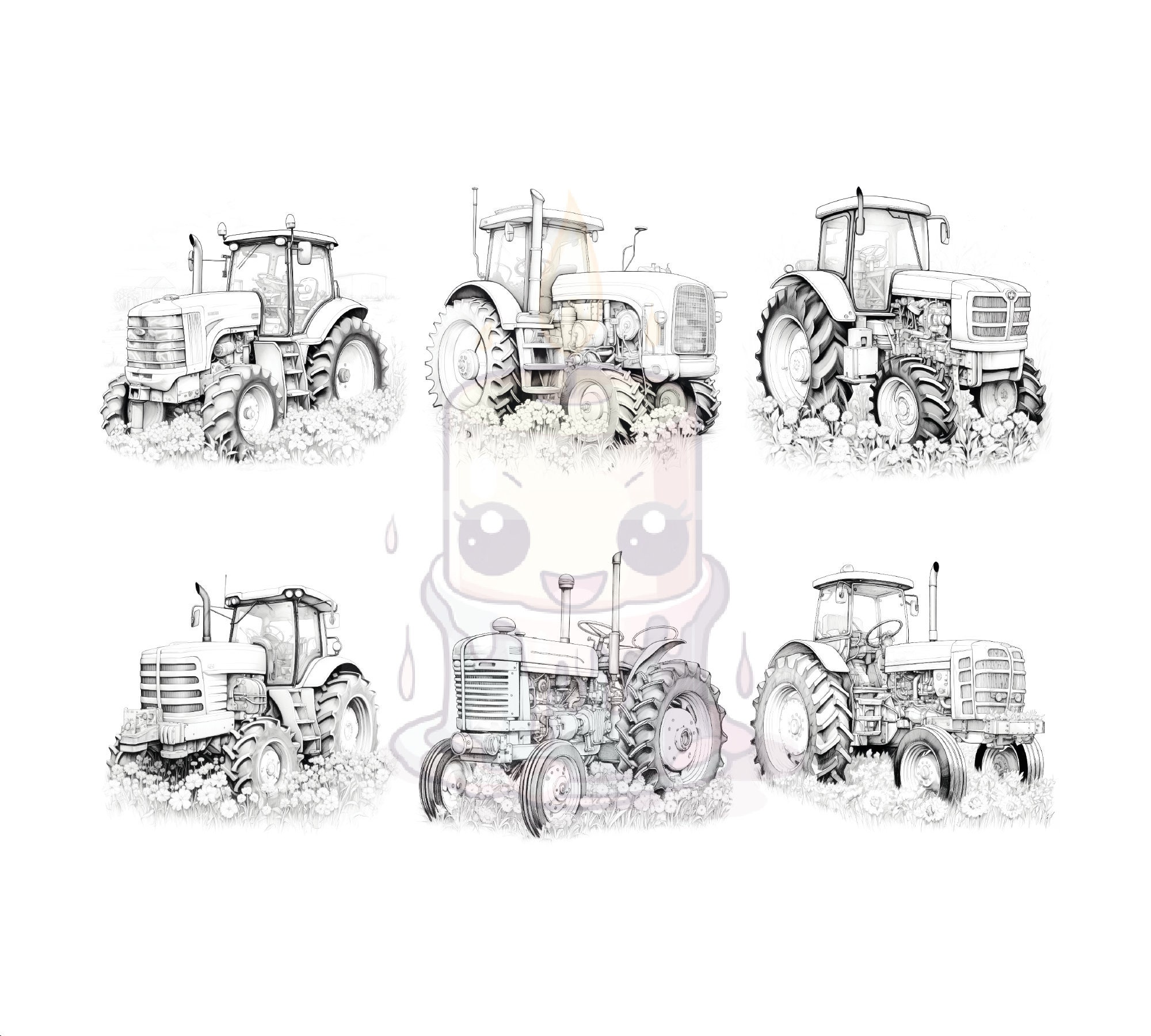 25 Floral Farm Tractors Coloring Pages, Flowers Line Art, Floral Decor ...