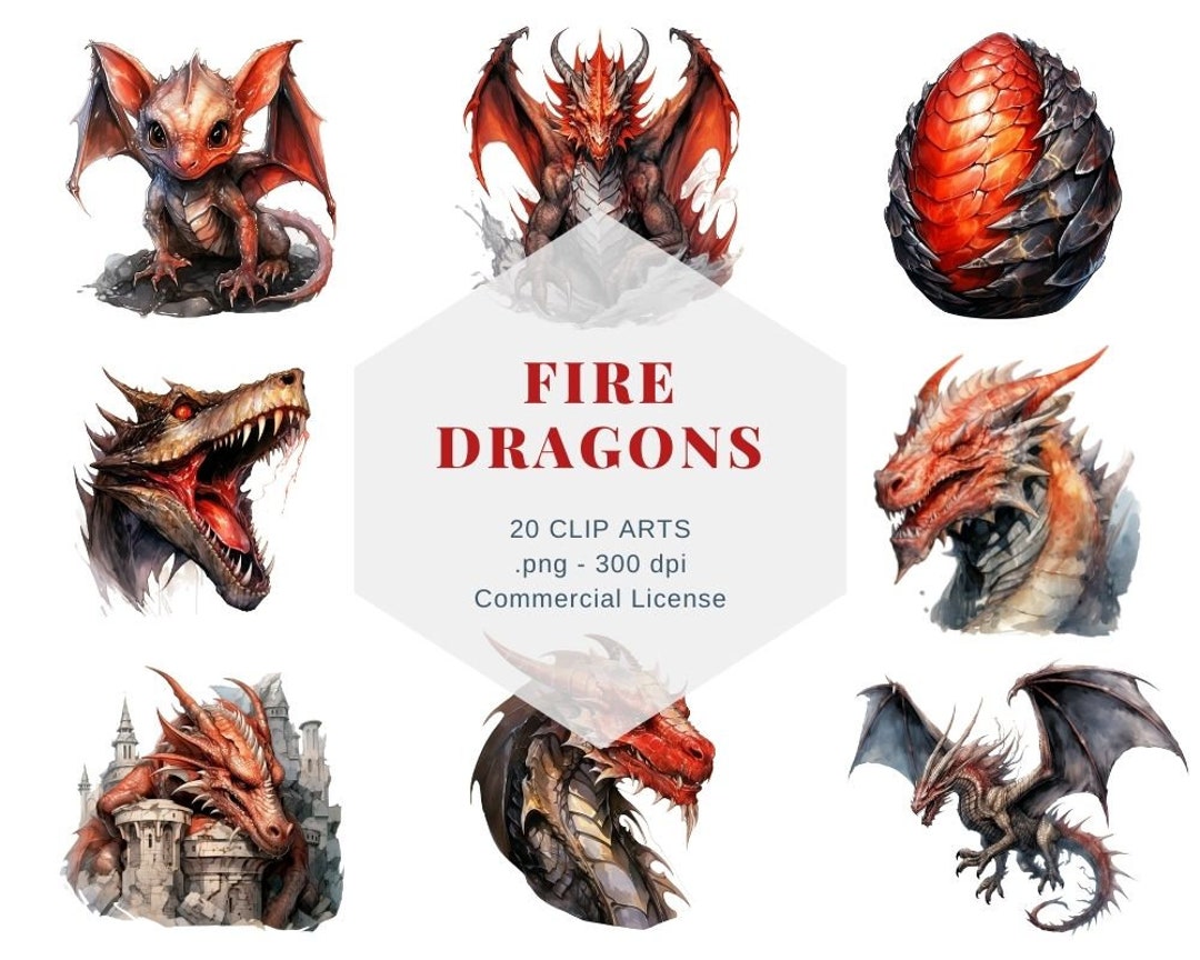 20 Watercolor Red Dragon Clip Art, Fantasy Clipart, Watercolor Dragon ...