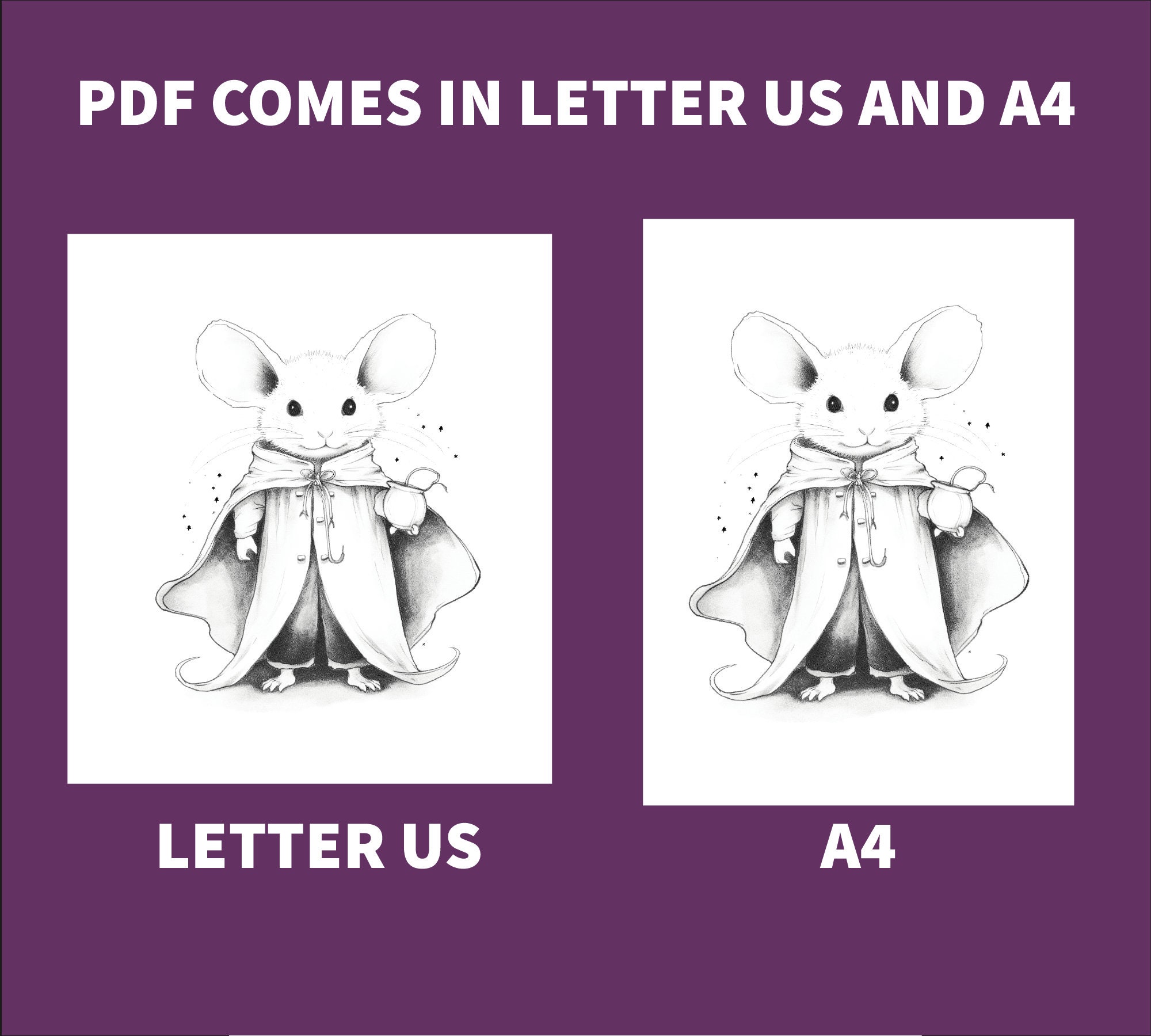 25 Wizard Medieval Mouse Coloring Book, Coloring Page Animal, Cute ...