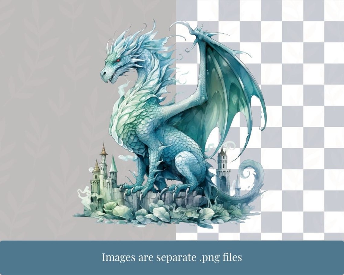 20 Water Blue Dragon Clip Art Fantasy Clipart Watercolor - Etsy