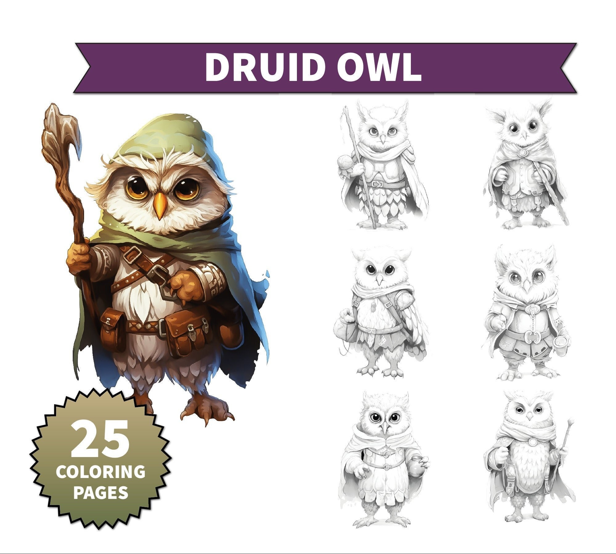 25 Medieval Druid Owl Coloring Book Owl Coloring Page - Etsy