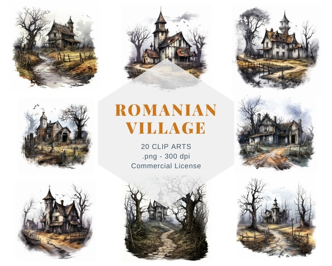 20 Watercolor Abandoned Rural Village Clip Art, Spooky Clip Art ...
