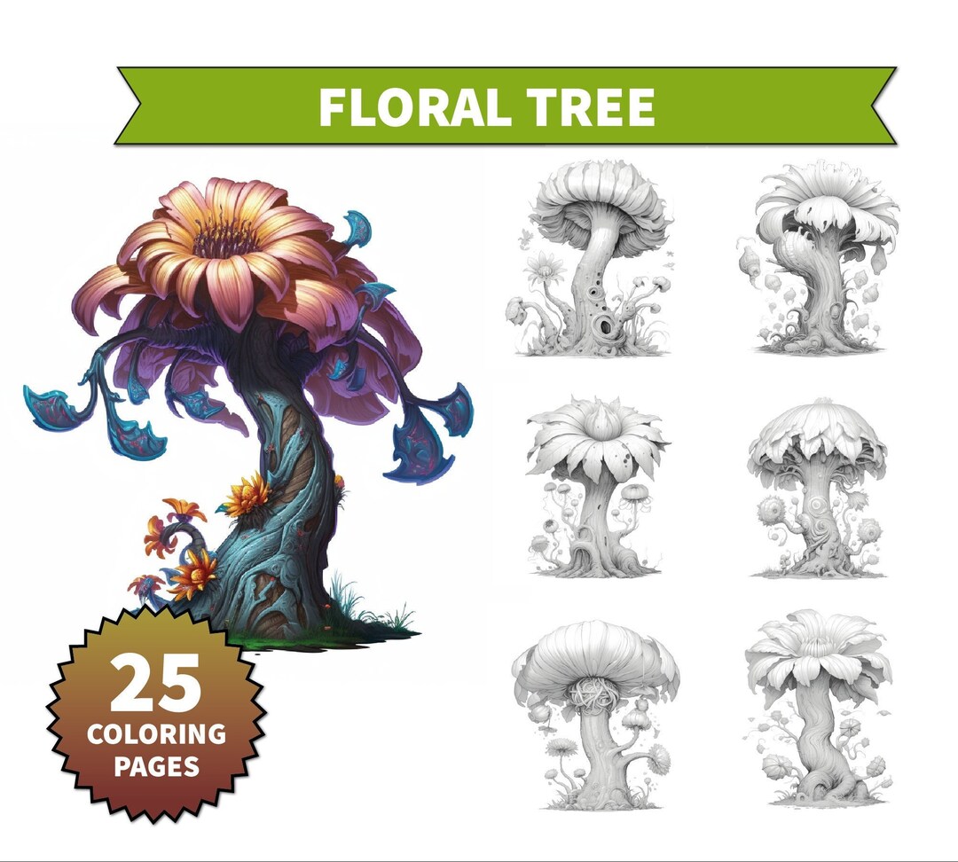 25 Giant Floral Tree for Coloring Pages, Fantasy Decor, Fairy Coloring ...