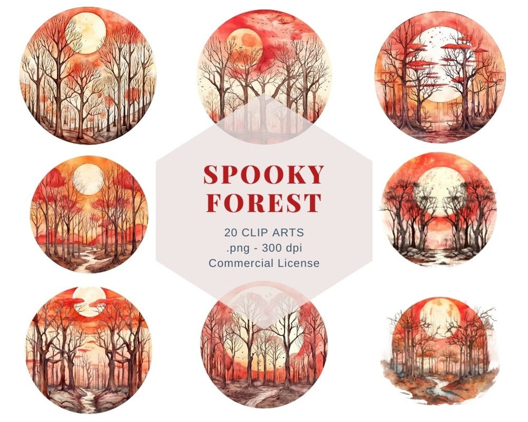 20 Watercolor Abandoned Forest Clip Art, Spooky Clip Art, Watercolor ...