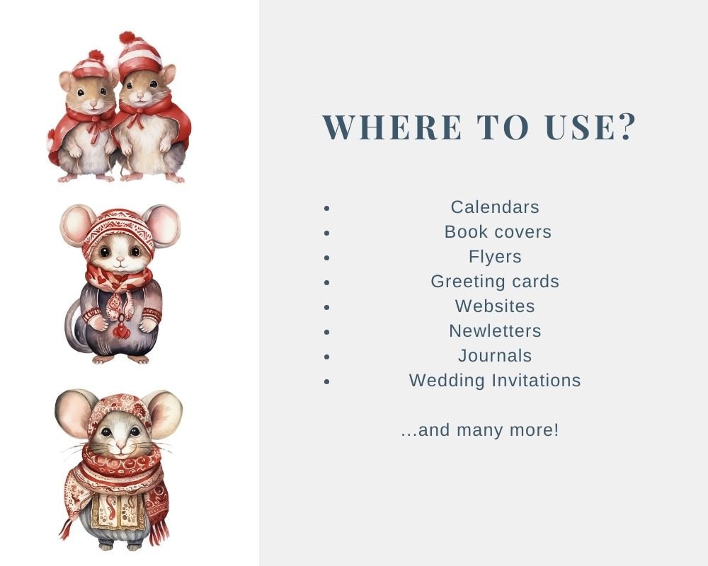 20 Christmas Mouse Clipart, Watercolor Mice Clipart, Cute Animals ...