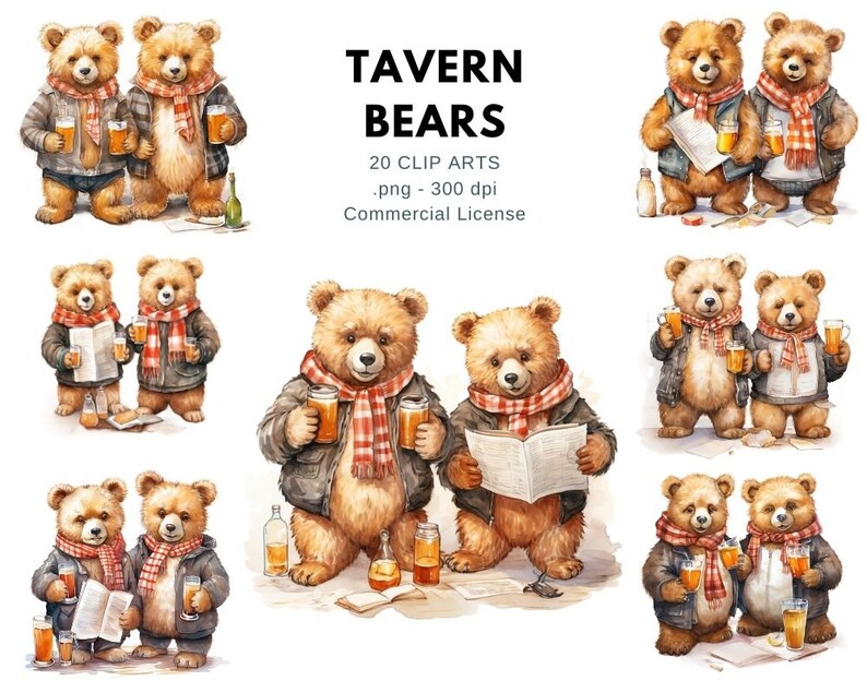 20 Bears Watercolor Clipart, Cute Teddy Bears Clipart, Best Friends ...