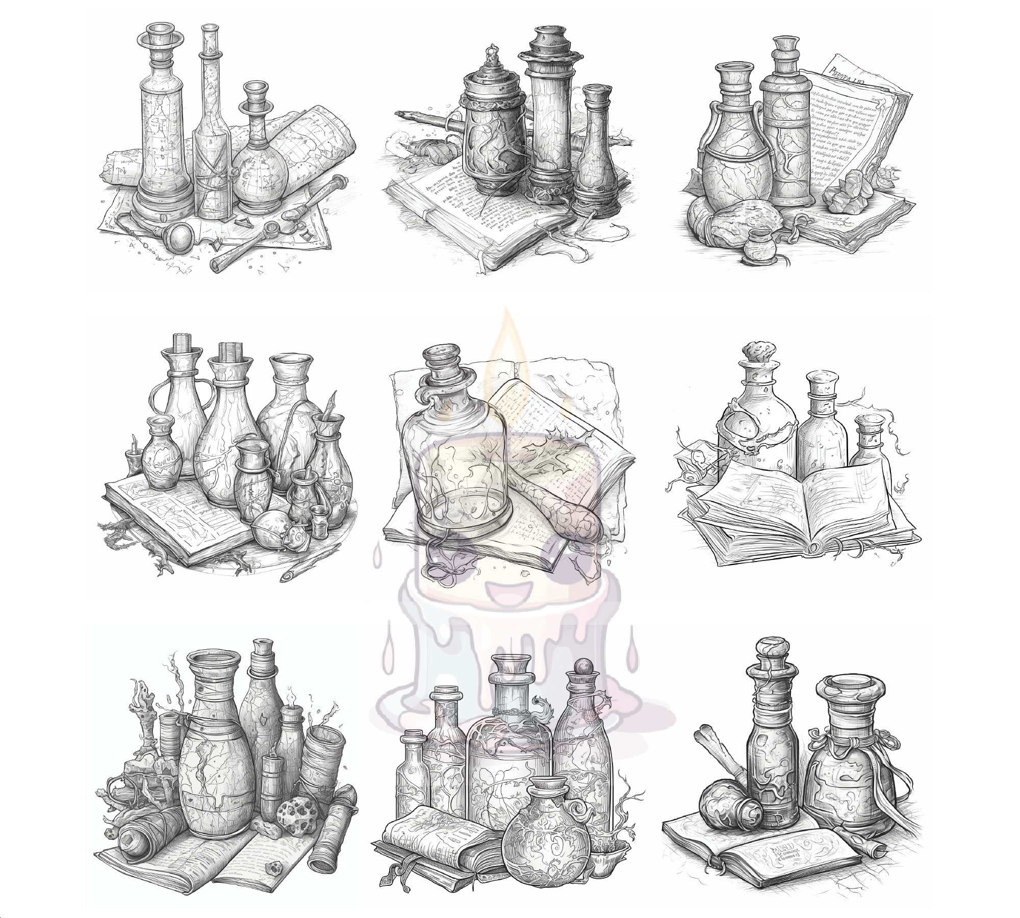 25 Alchemist Magical Potions, Coloring Page for Adults, Instant ...