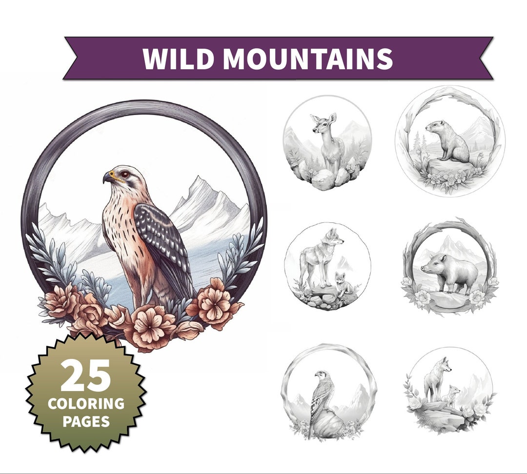 25 Wild Mountain Animals Coloring Book Coloring Page Animal - Etsy
