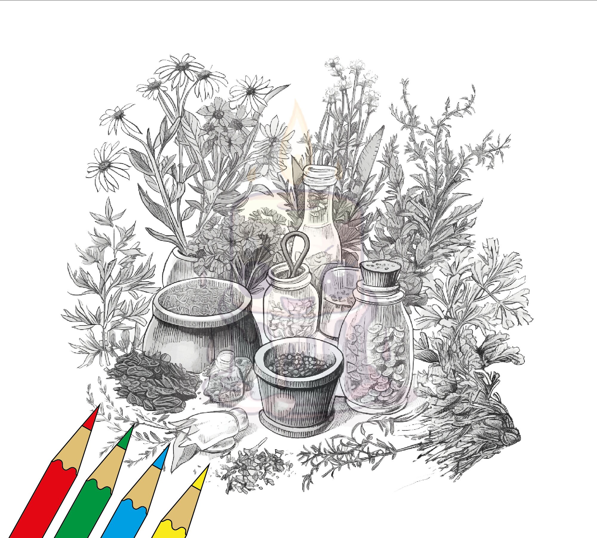 25 Medicinal Herbs Coloring Book for Wicca Kitchen, Coloring Page for ...