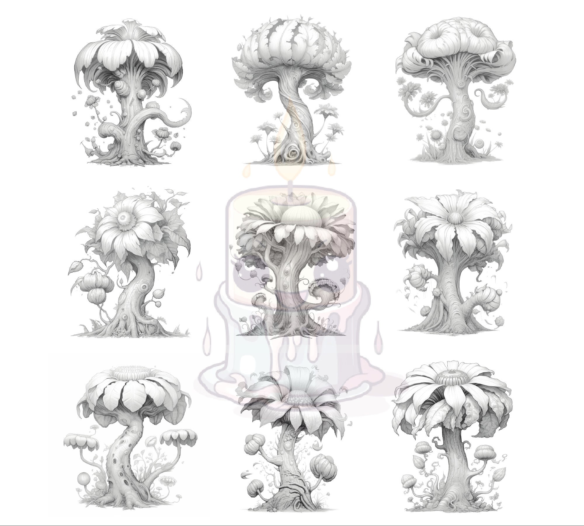 25 Giant Floral Tree for Coloring Pages, Fantasy Decor, Fairy Coloring ...