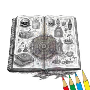 25 Creepy Halloween Spellbook, Coloring Page for Adults, Instant ...