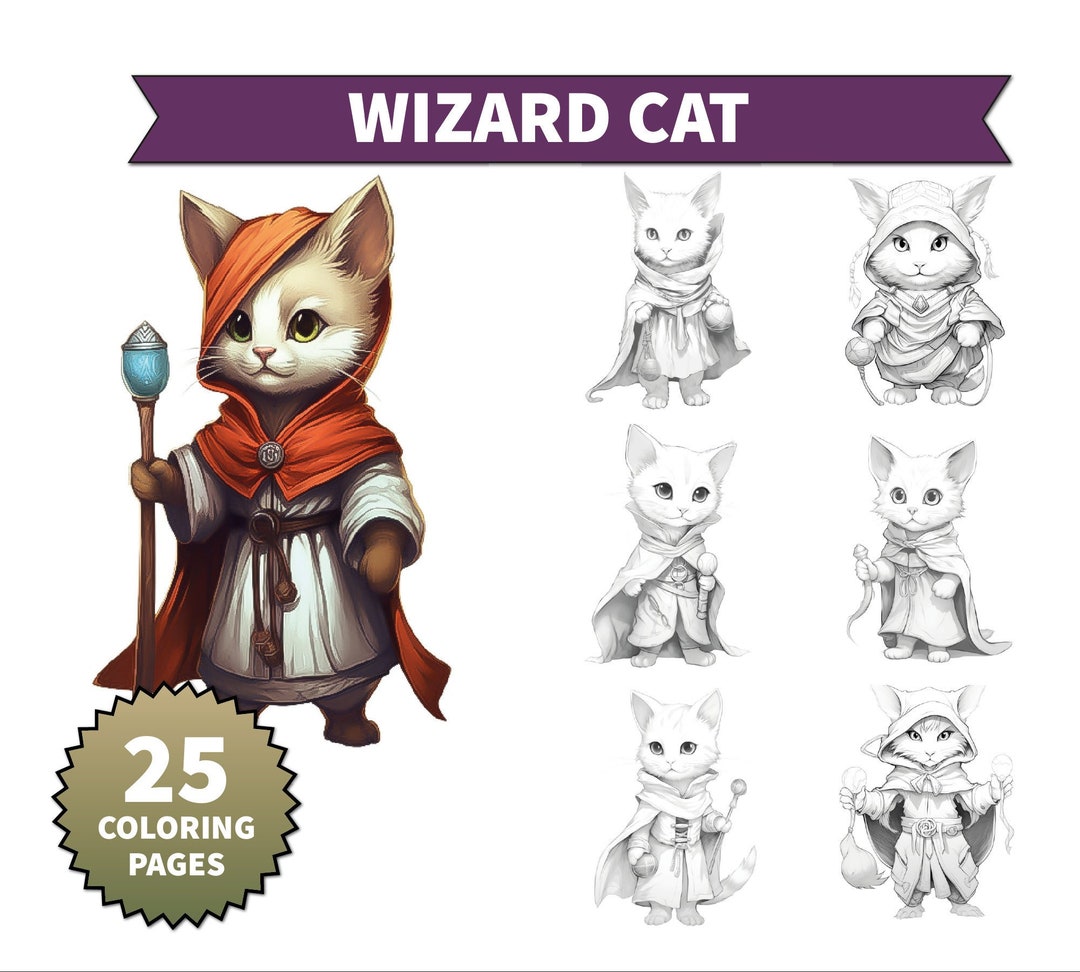 25 Wizard Medieval Cat, Cat Coloring Book, Kitten Coloring, Fantasy ...