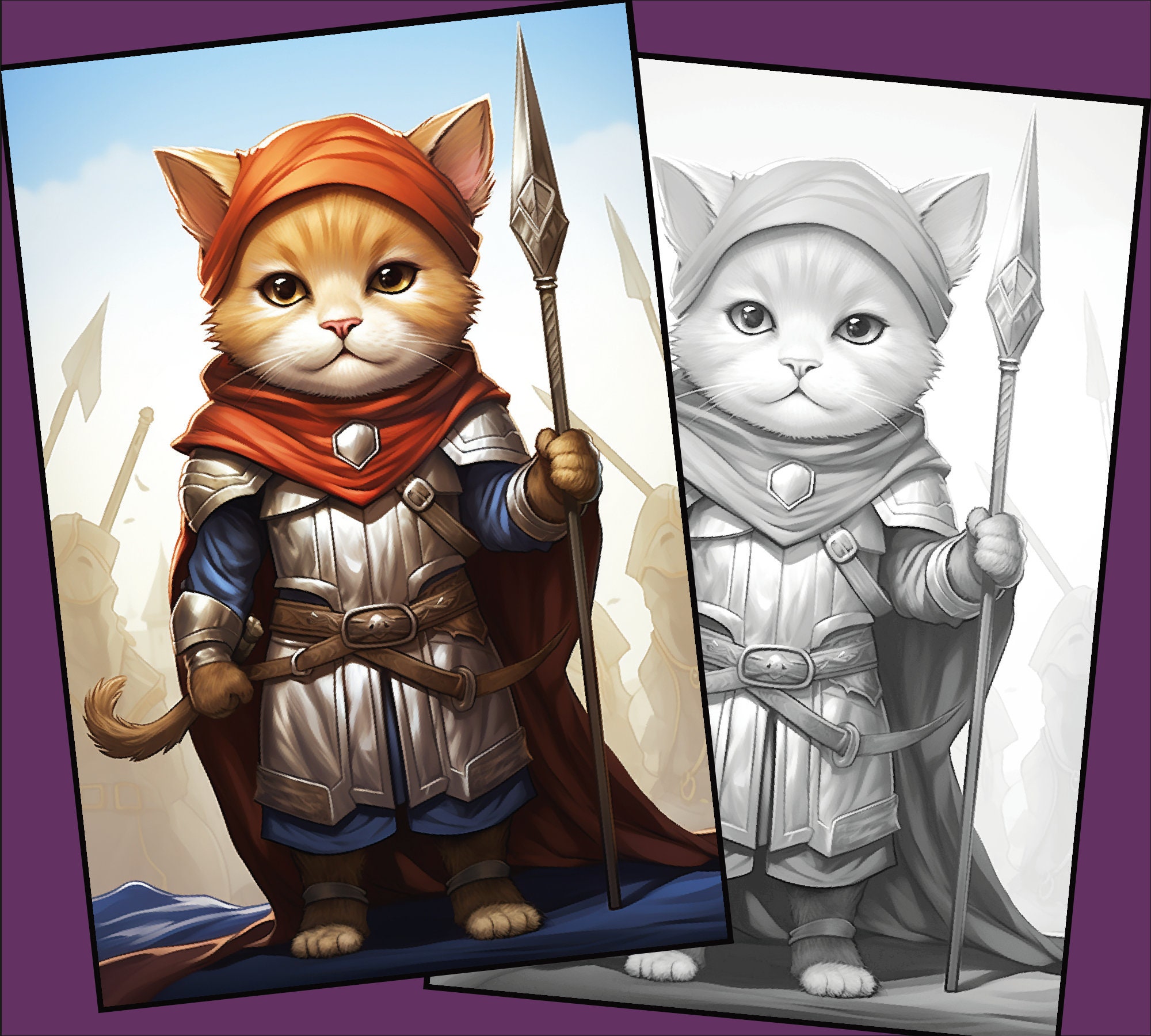 Single Coloring Page Wizard Medieval Cat Cat Coloring Book - Etsy