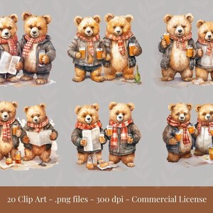 20 Bears Watercolor Clipart, Cute Teddy Bears Clipart, Best Friends ...