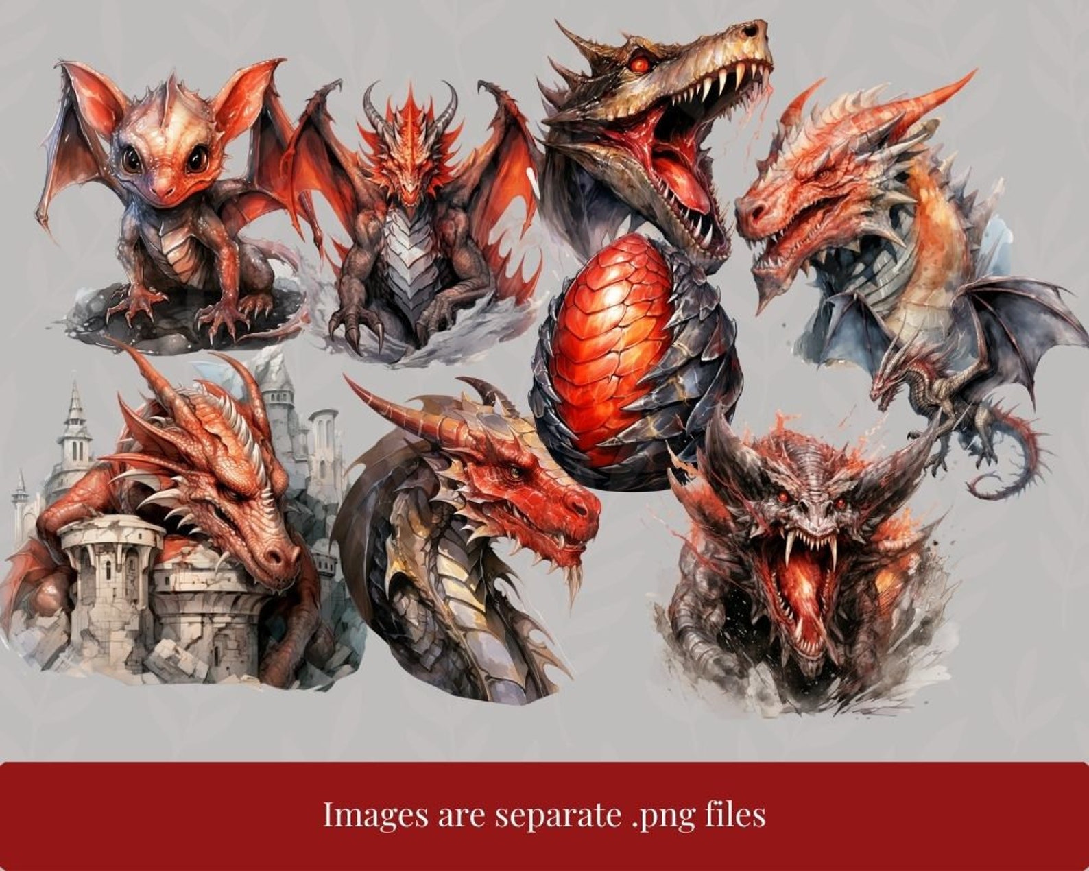 20 Watercolor Red Dragon Clip Art Fantasy Clipart Watercolor - Etsy