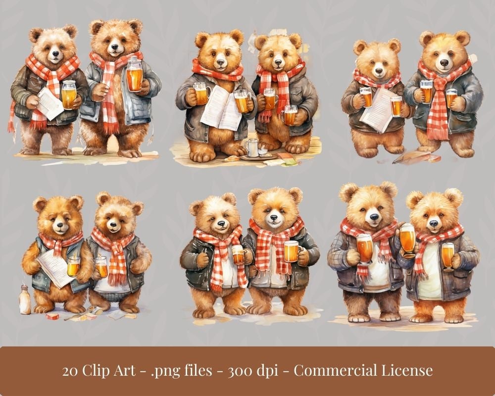 20 Bears Watercolor Clipart, Cute Teddy Bears Clipart, Best Friends ...
