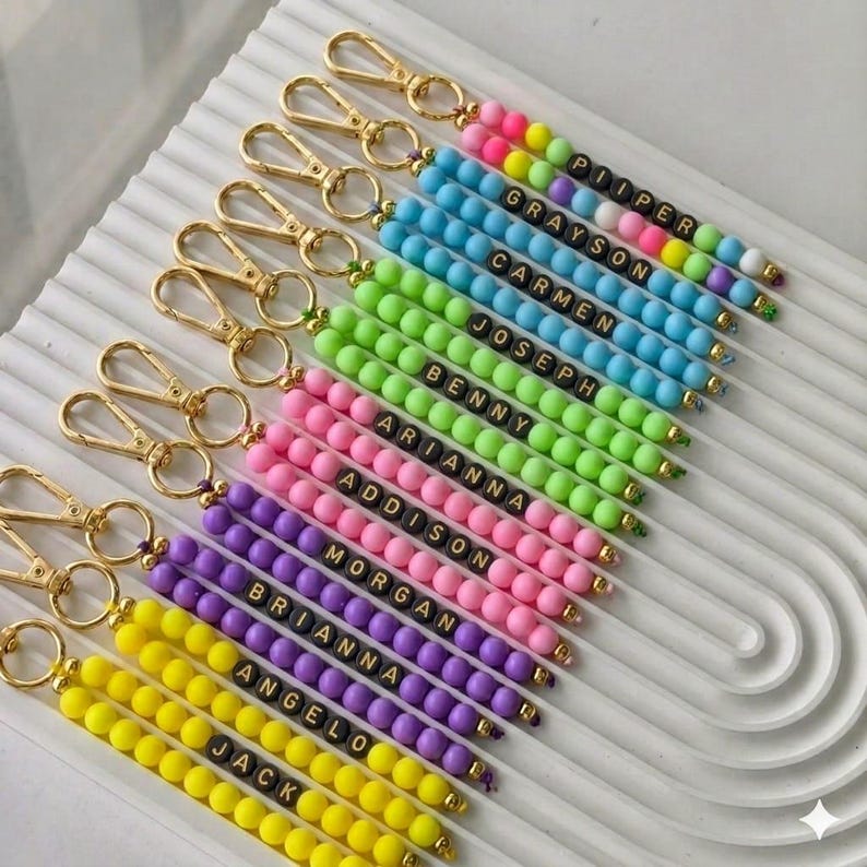 Personalized Beaded Keychain, Custom Name Keychain, Colorful Plastic ...