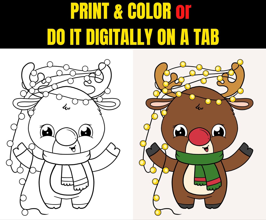 Printable Coloring Reindeer for Christmas 2022 Digital Coloring Print ...