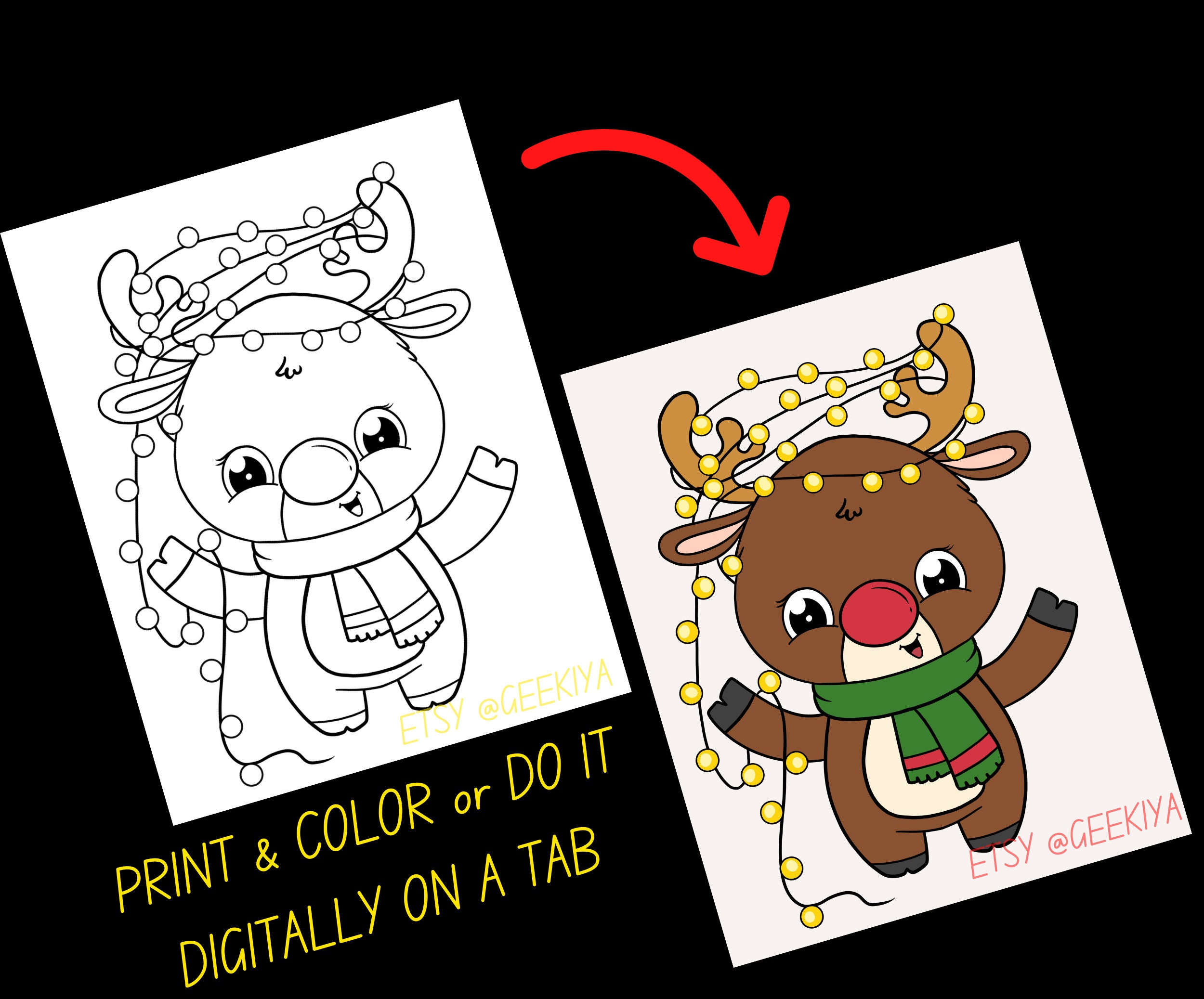 Printable Coloring Reindeer for Christmas 2022 Digital Coloring Print ...