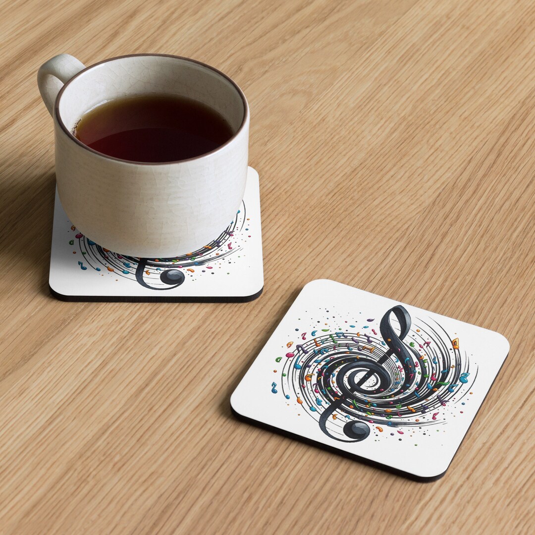 Spinning Music Notes Cork-back Coaster Black White Multicoloured Notes ...