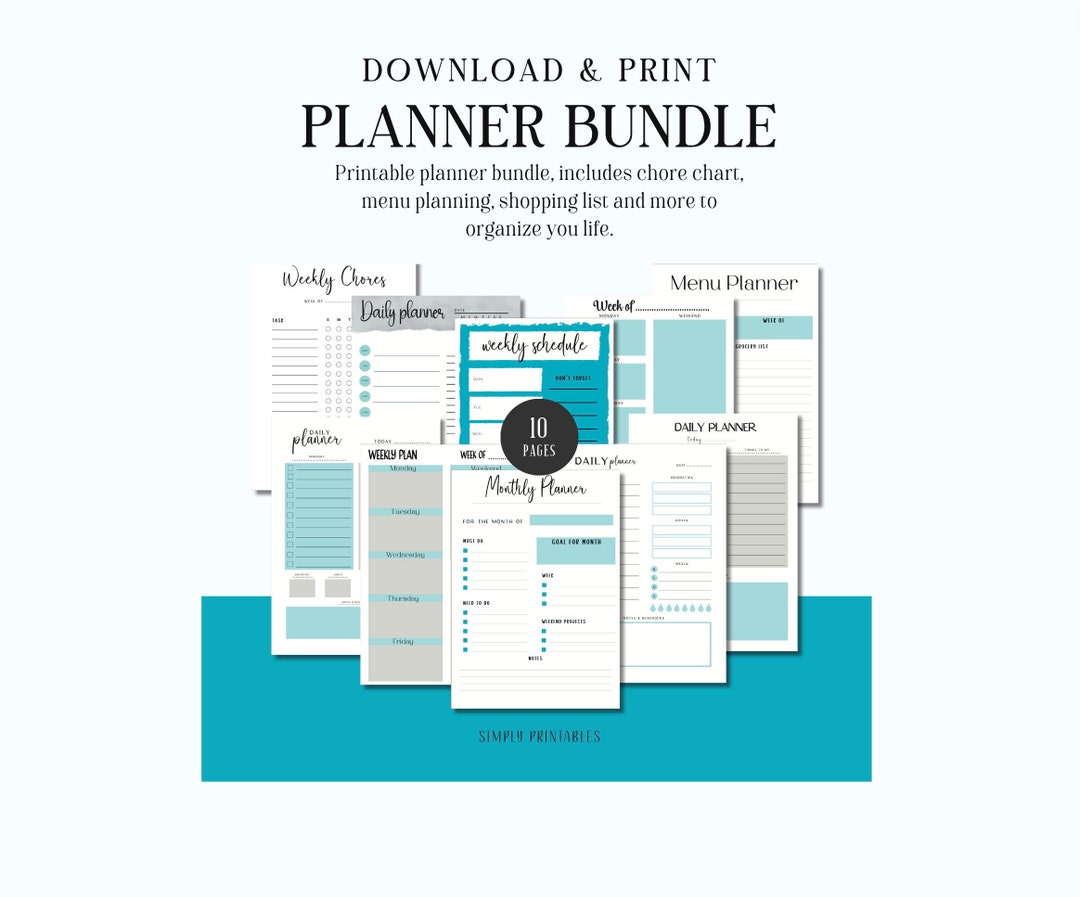 UNDATED PLANNER BUNDLE Meal Planning Chore Chart Daily - Etsy