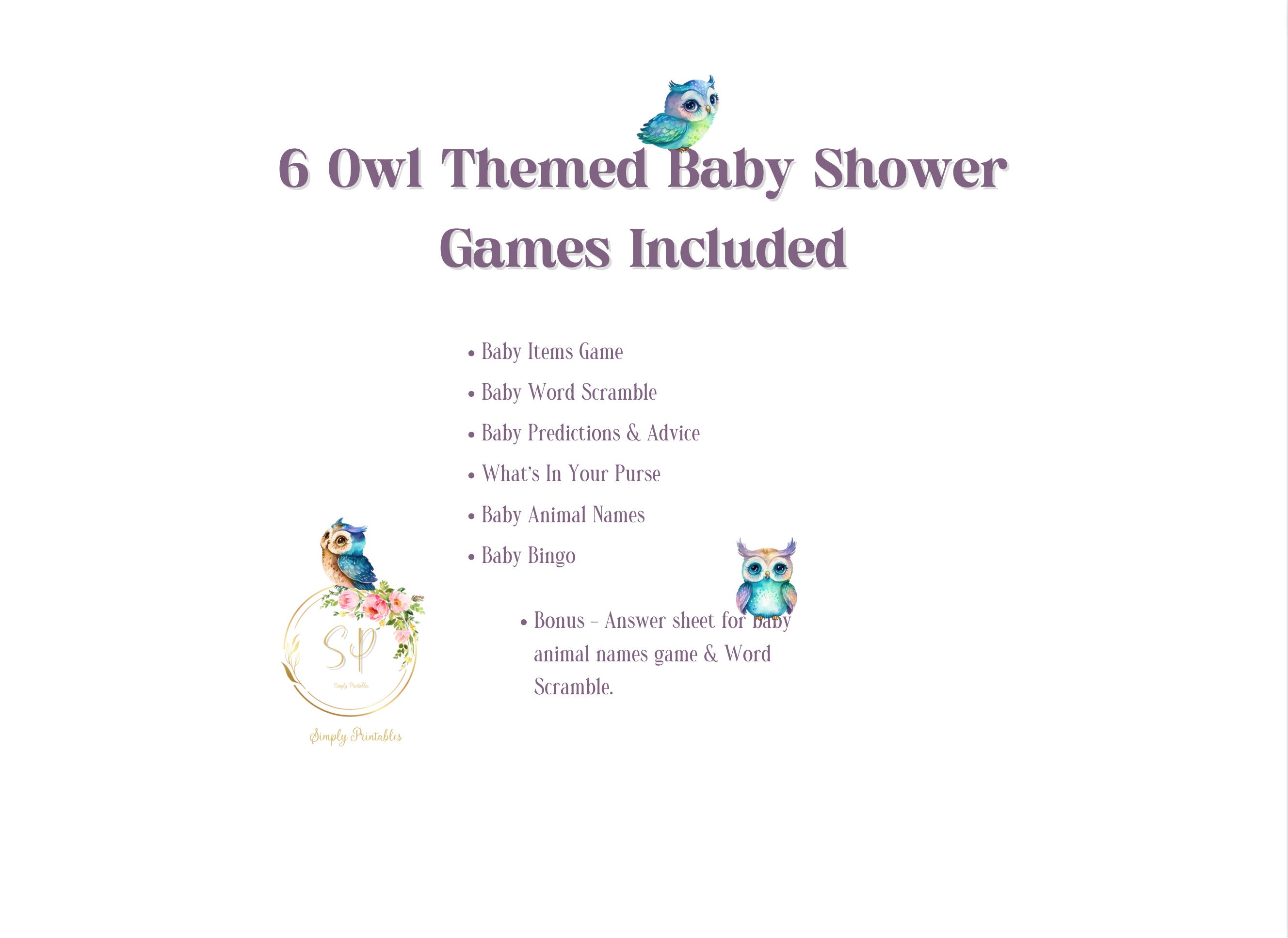 Owl Themed Baby Shower Games | Printable Baby Shower Games | Gender ...