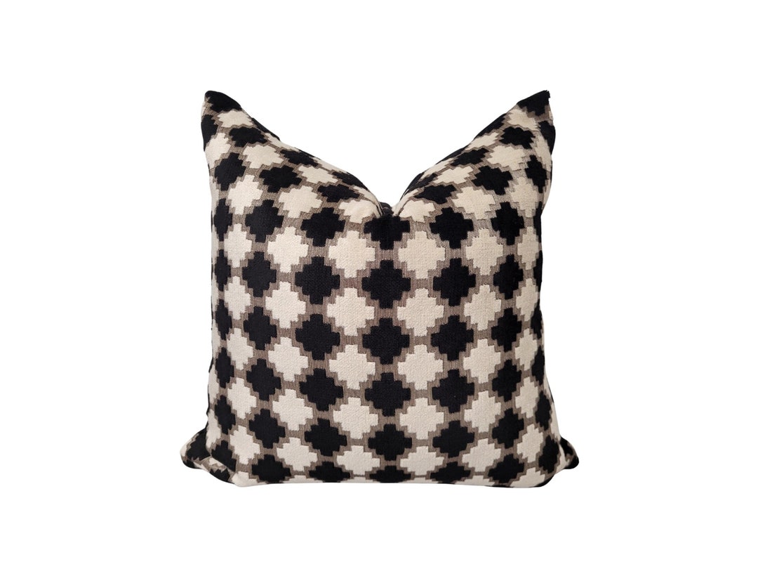Courtyard Checker Black and White Cut Velvet Geometric Pillow Cover - Etsy