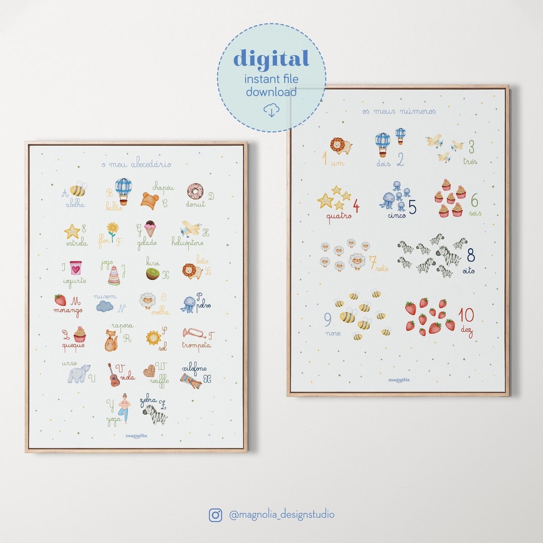 Pack of 2 ILLUSTRATIONS ABC and 123 Decor Neutral Kids - Etsy
