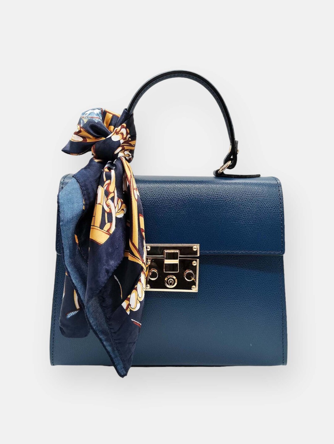 Classic Italian Kelly Bag in Real Leather With Medium Handle ...