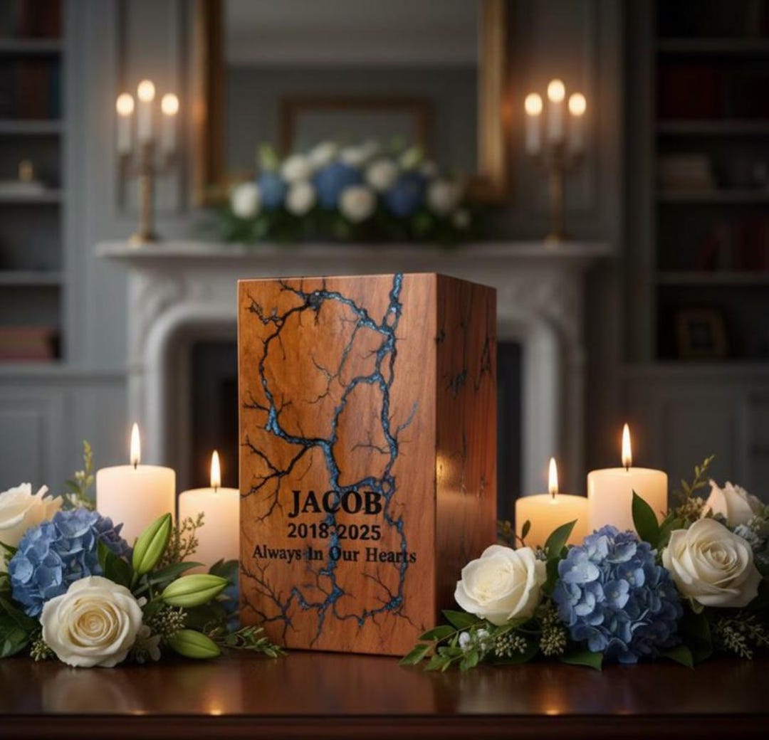 WOOD URN BOXES Fractal Burn Resin Urn Box - Etsy