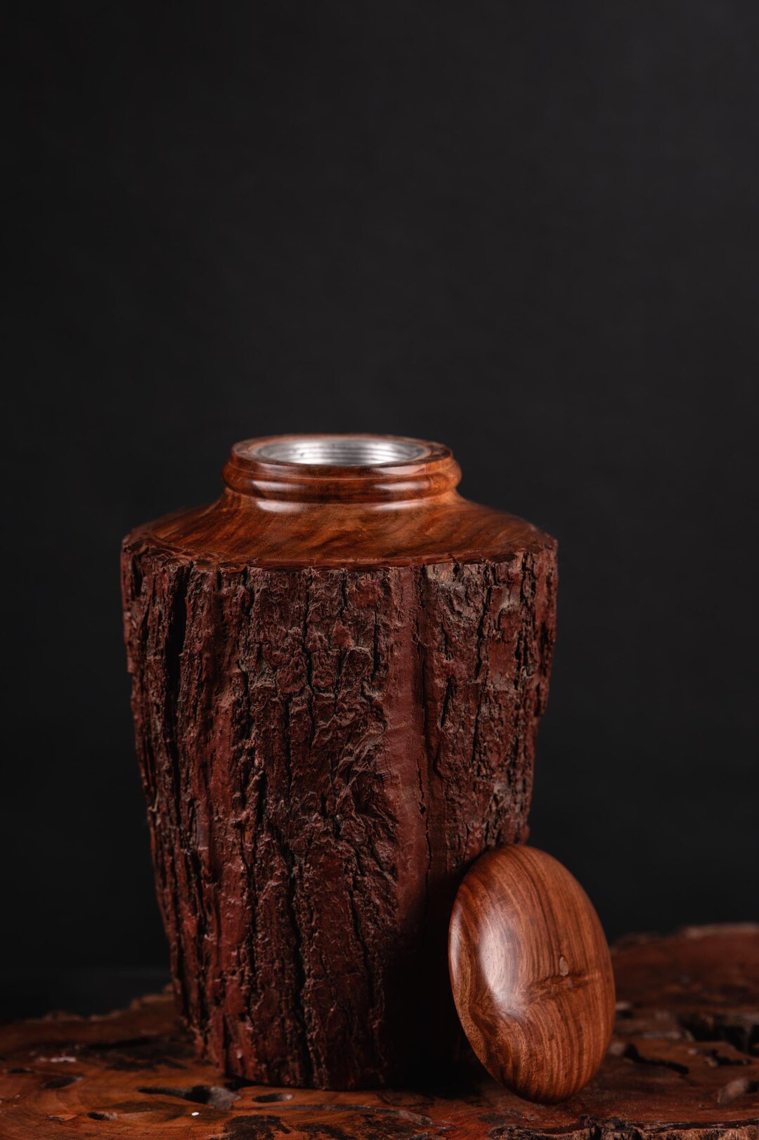 Rosewood Cremation Urn With Bark: Rustic Memorial Urn for Ashes - Etsy