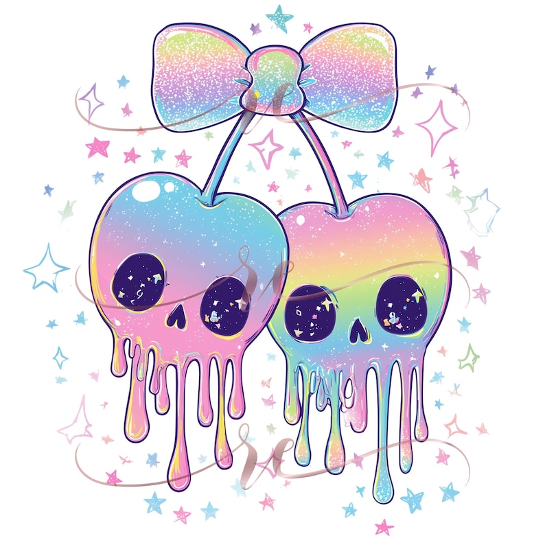 Pastel Goth Cherry Skulls PNG – Kawaii Dripping Skull Clipart, Cute ...