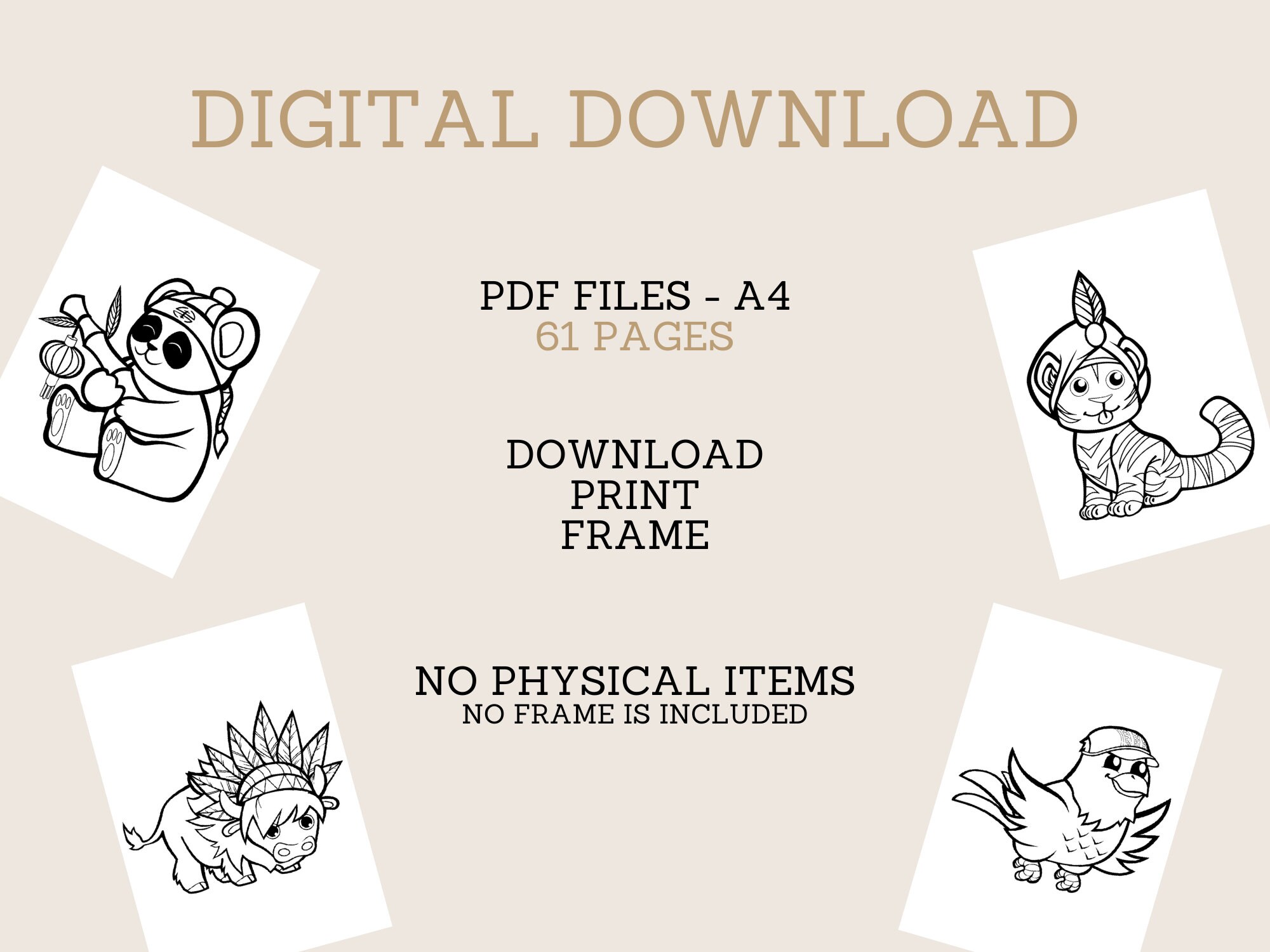 61 CUTE ANIMALS / Printable Colouring Pages for Kids / Colouring Book ...