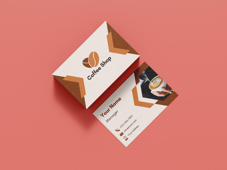 Custom Cafe Coffee Shop Business Cards Personalised Design Double Sided ...