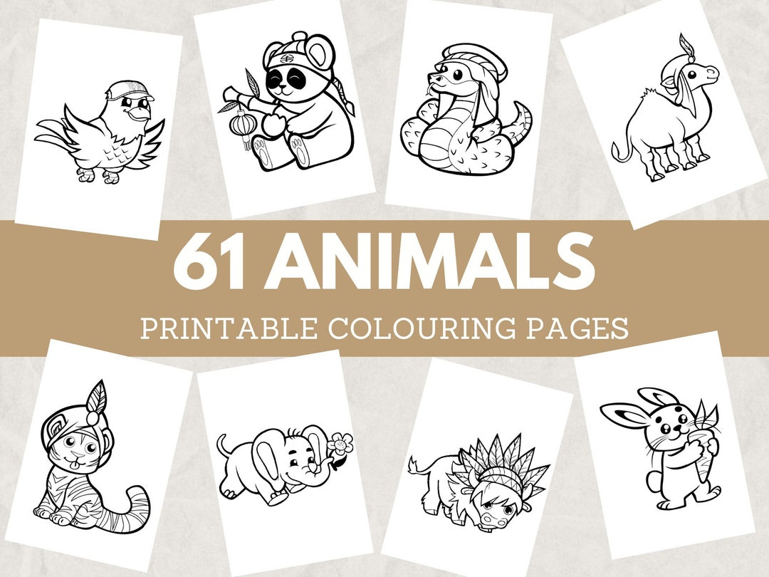61 CUTE ANIMALS / Printable Colouring Pages for Kids / Colouring Book ...